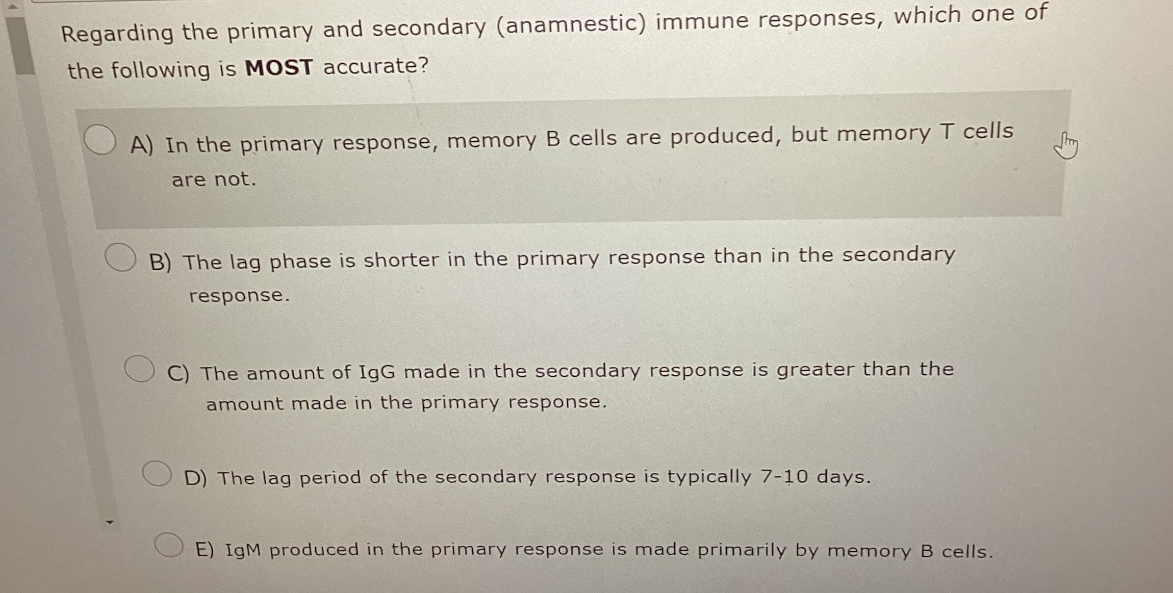 Solved Regarding the primary and secondary (anamnestic) | Chegg.com