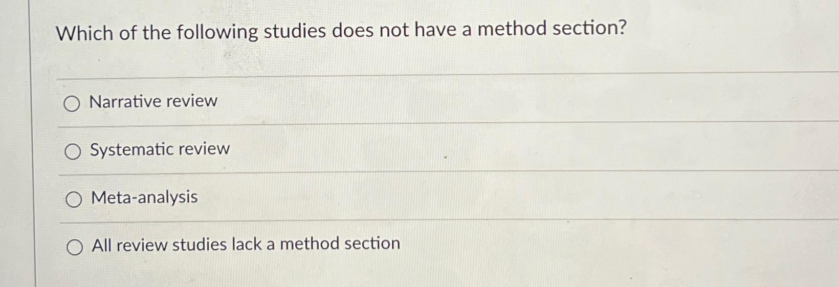 Solved Which of the following studies does not have a method | Chegg.com
