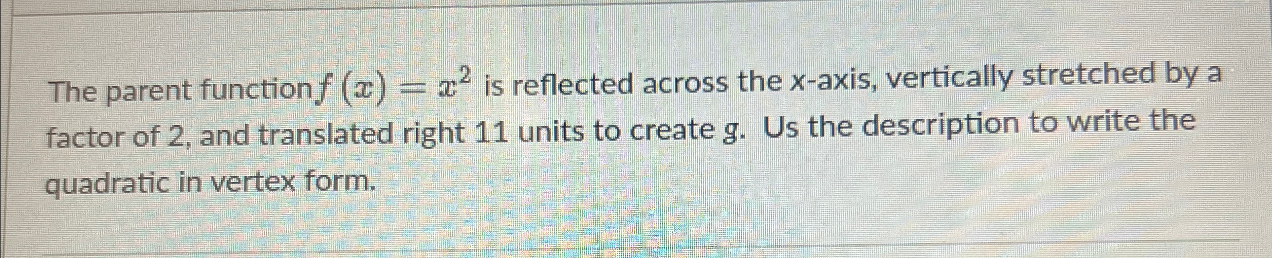 Solved The parent function f(x)=x2 ﻿is reflected across the | Chegg.com