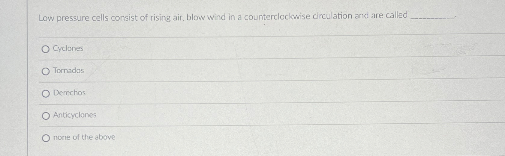 Solved Low pressure cells consist of rising air, blow wind | Chegg.com