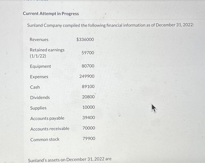 Solved Current Attempt in Progress Sunland Company compiled | Chegg.com