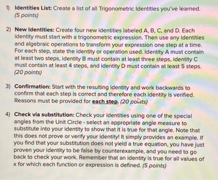 Solved 1) Identities List: Create a list of all | Chegg.com