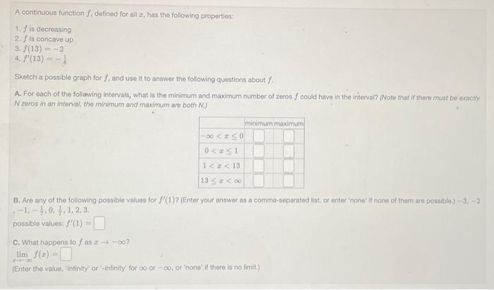 Solved A continuous tunction f, defined for all x, has the | Chegg.com