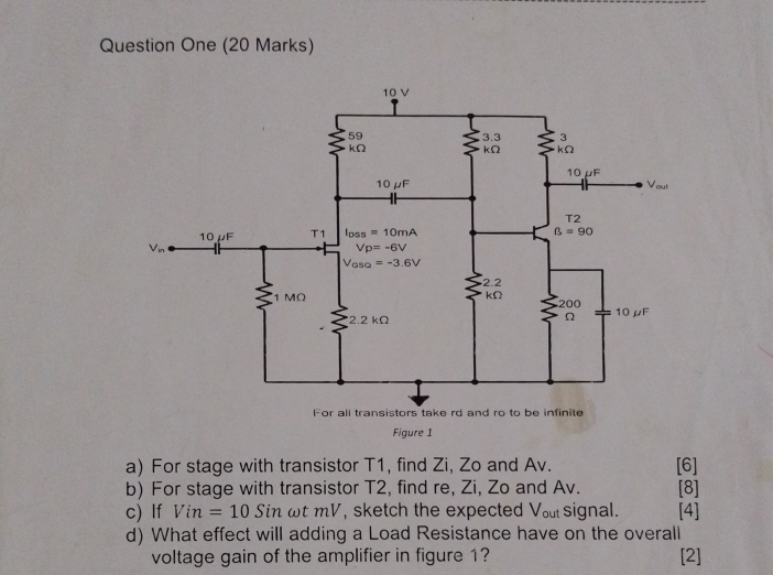 Solved Question One (20 ﻿Marks)Figure 1a) ﻿For stage with | Chegg.com