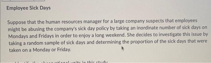 Solved Employee Sick Days Suppose that the human resources | Chegg.com