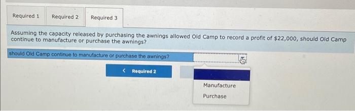Solved Old Camp Company manufactures awnings for its own | Chegg.com