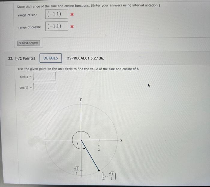 Solved State The Range Of The Sine And Cosine Functions Chegg