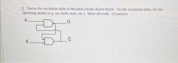 Solved 15. Derive the excitation table of the latch circuit | Chegg.com