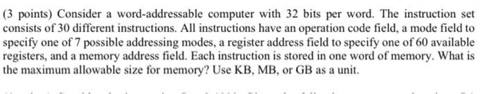 Solved (3 points) Consider a word-addressable computer with | Chegg.com