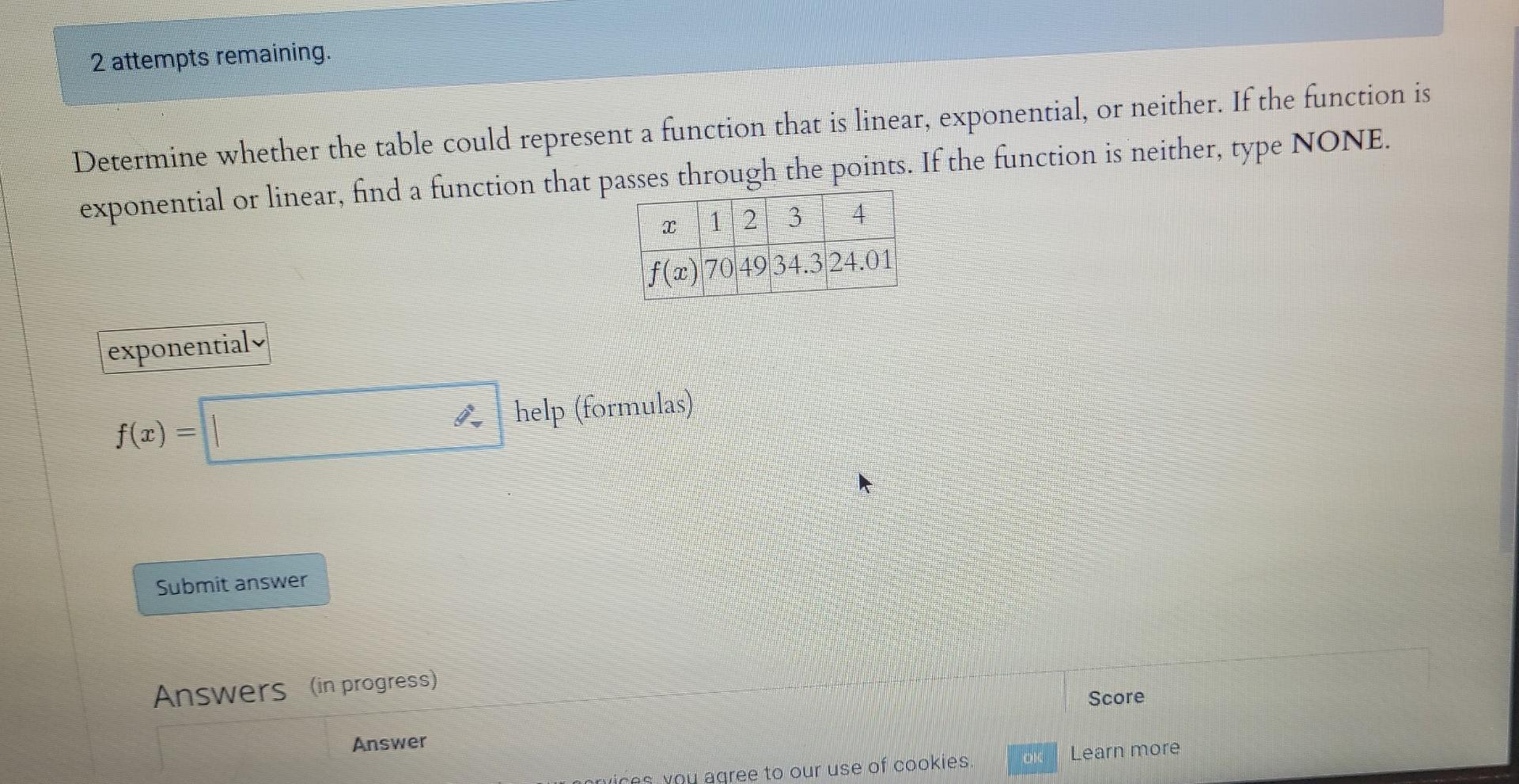 Solved 2 attempts remaining. 4 х Determine whether the table | Chegg.com