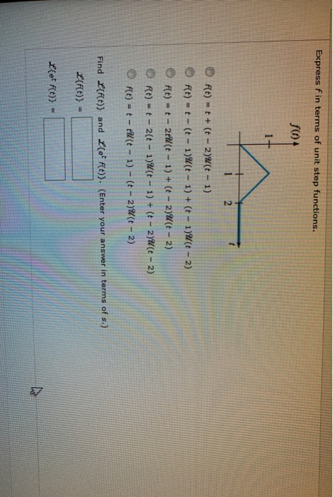 Solved Express f in terms of unit step functions. fo OF(t) = | Chegg.com