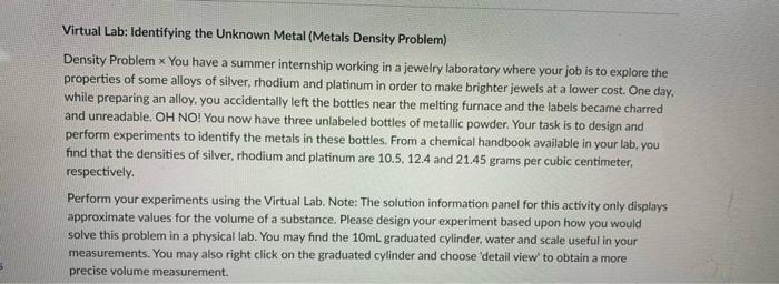 Virtual Lab: Identifying the Unknown Metal (Metals | Chegg.com