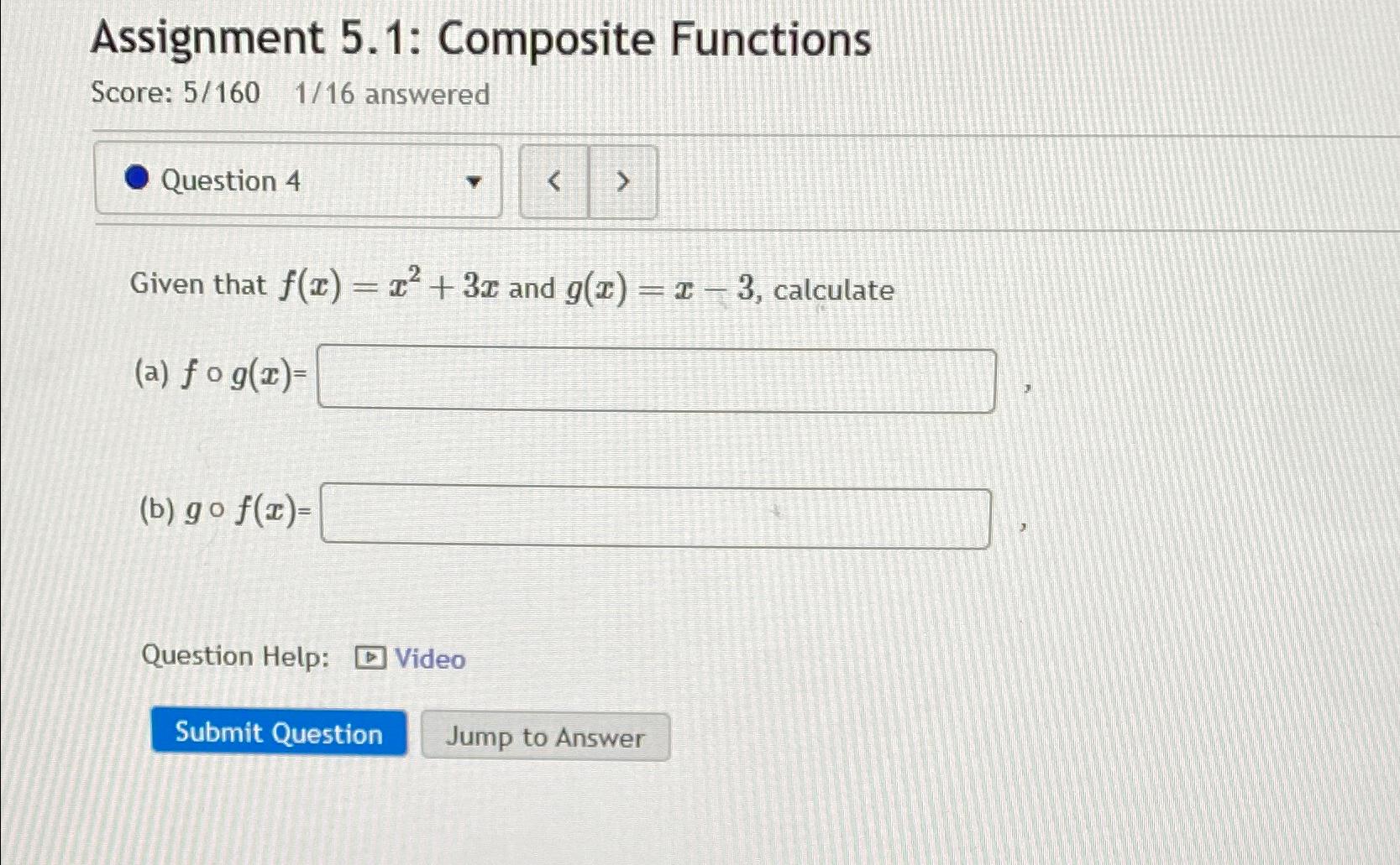 Solved Assignment 5.1: Composite FunctionsScore: 5/160 1/16 | Chegg.com