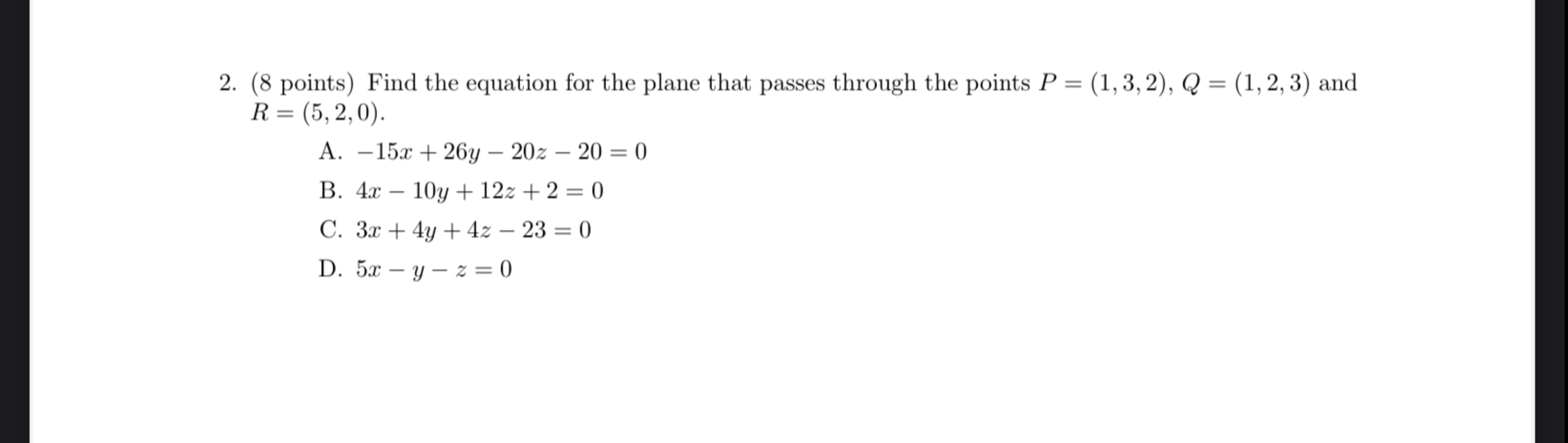 (8 ﻿points) ﻿Find the equation for the plane that | Chegg.com
