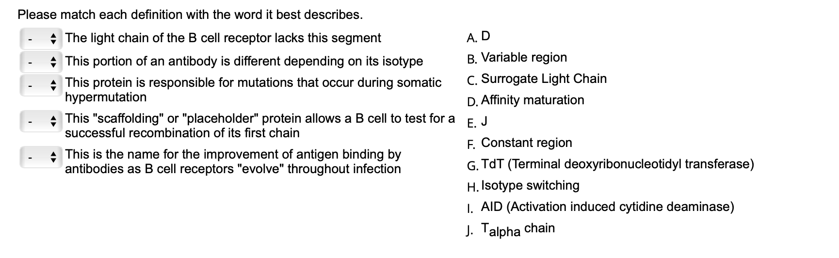 Solved Please match each definition with the word it best | Chegg.com