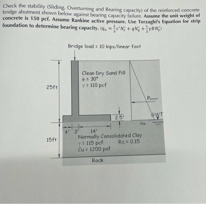 Solved Check the stability (Sliding, Overturning and Bearing | Chegg.com