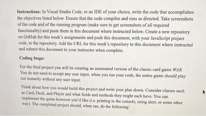Solved Instructions: In Visual Studio Code, or an IDE of | Chegg.com