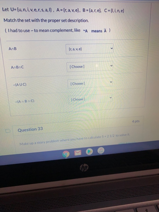 Solved Let U={u, n, i,v, e, r, s, a, l), A={r, a, v, e), B = | Chegg.com
