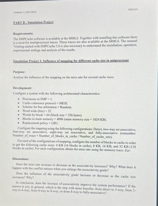 Solved Trimester 2, 2022/2023 PART B: Simulation Project | Chegg.com