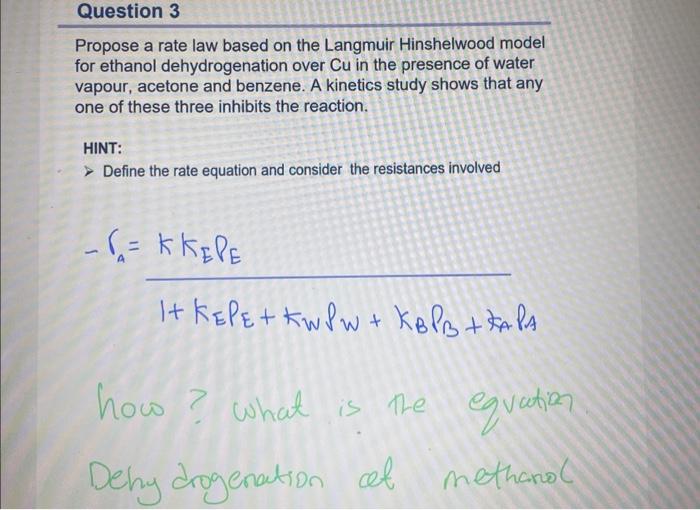 Solved Propose a rate law based on the Langmuir Hinshelwood | Chegg.com