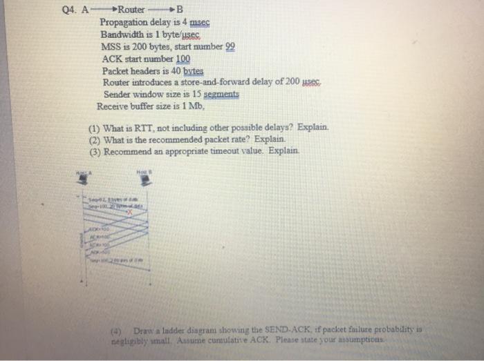 Solved Q4. A Router B Propagation delay is 4 msec Bandwidth | Chegg.com