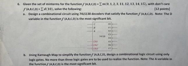 Solved Given the set of minterms for the function | Chegg.com
