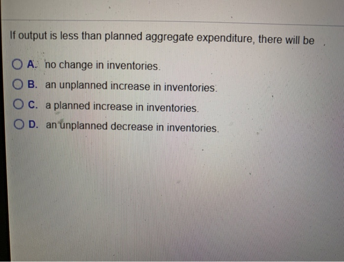 Solved If output is less than planned aggregate expenditure, | Chegg.com