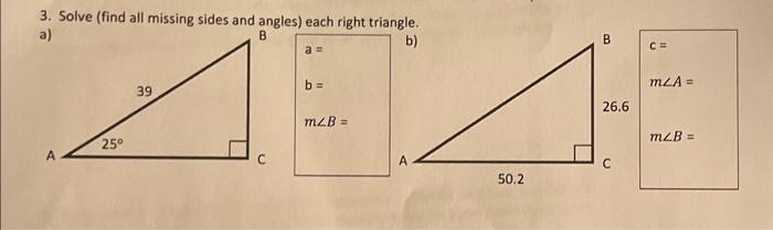 Solved 3 Solve Find All Missing Sides And Angles Each Chegg