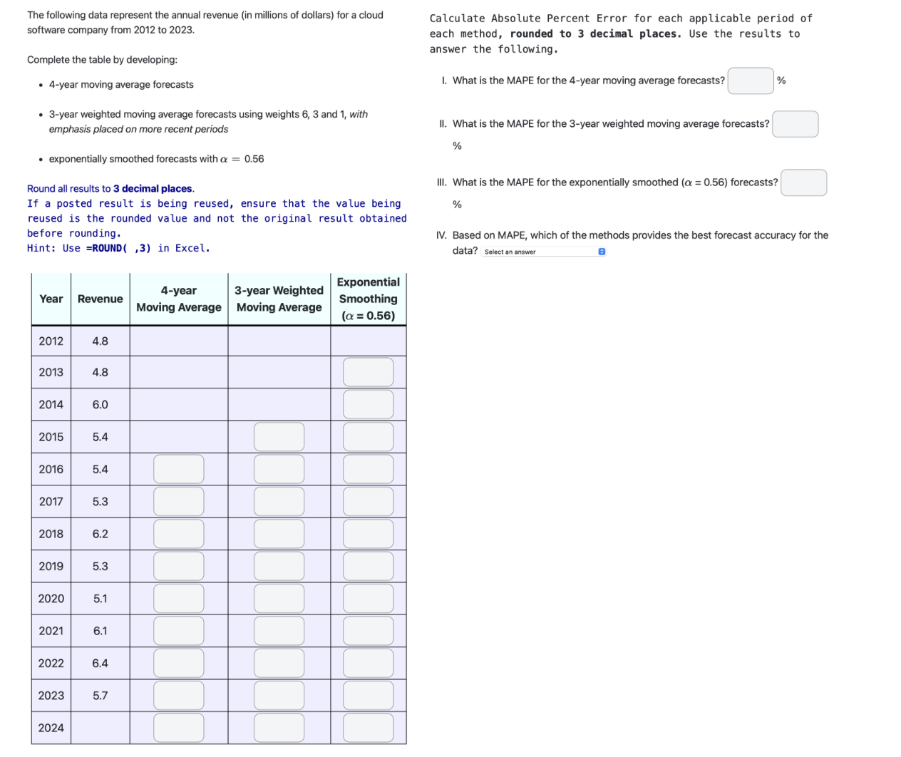 Solved Calculate Absolute Percent Error for each applicable | Chegg.com