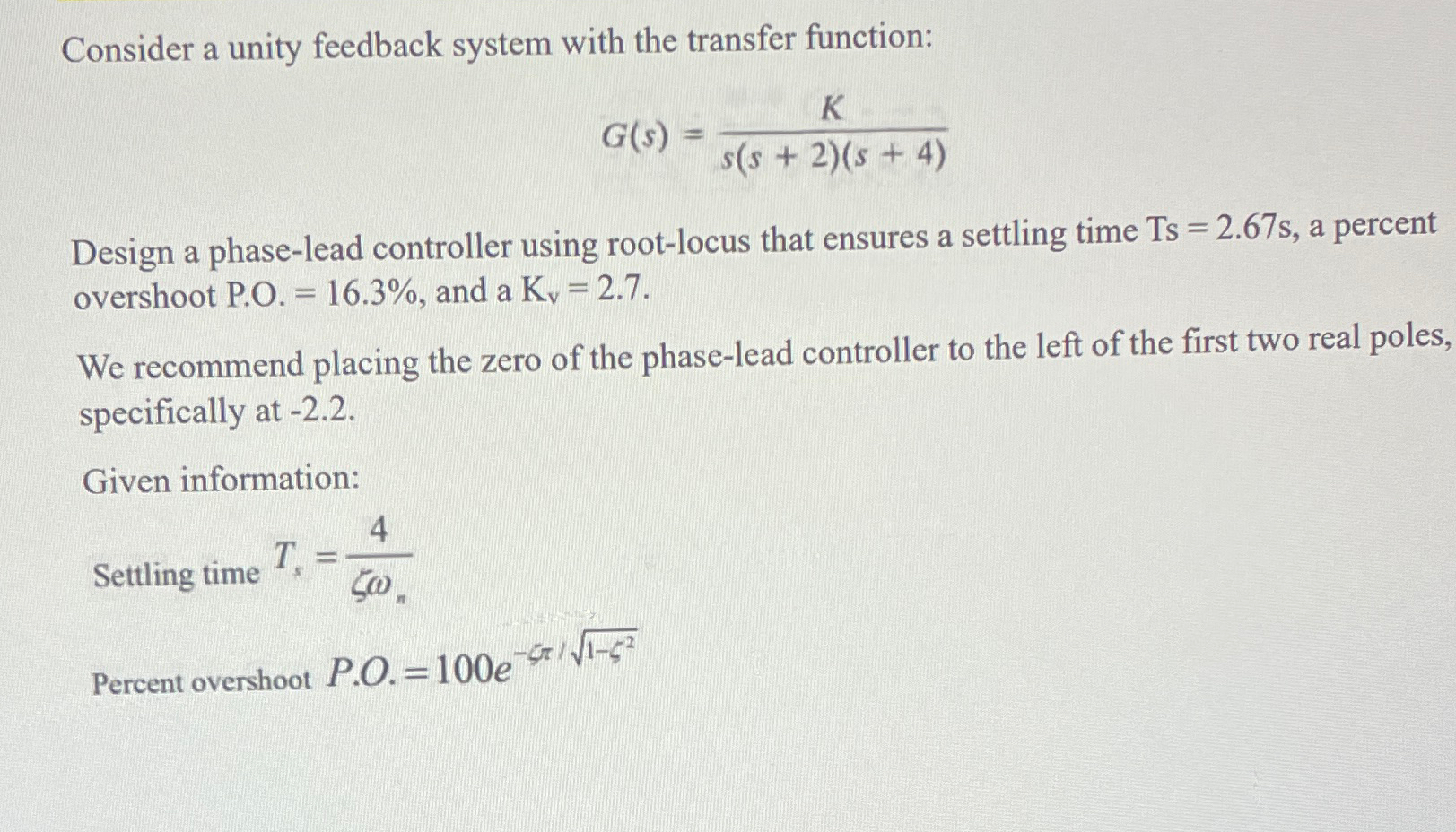 Consider a unity feedback system with the transfer | Chegg.com