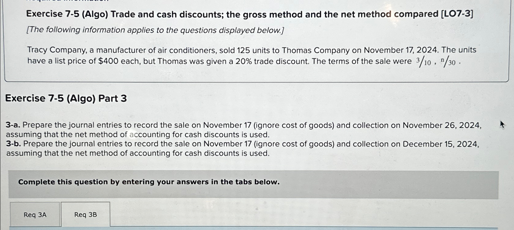 Solved Exercise 7-5 (Algo) ﻿Trade and cash discounts; the | Chegg.com