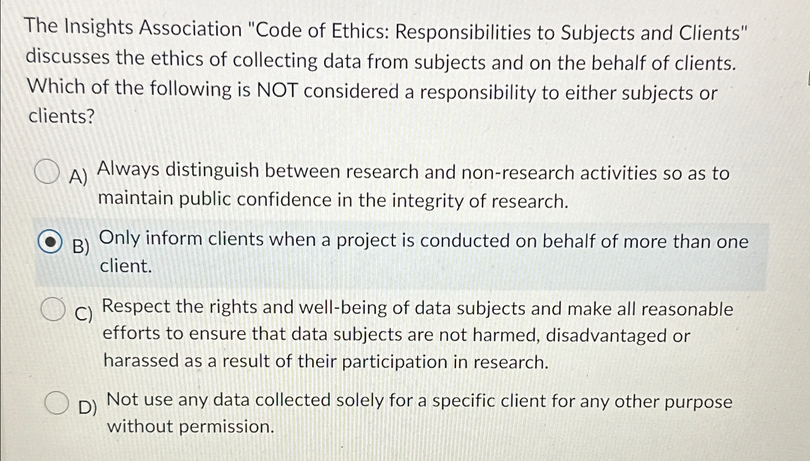 Solved The Insights Association "Code of Ethics: | Chegg.com