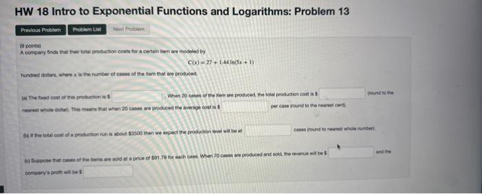 Solved HW 18 Intro to Exponential Functions and Logarithms: | Chegg.com