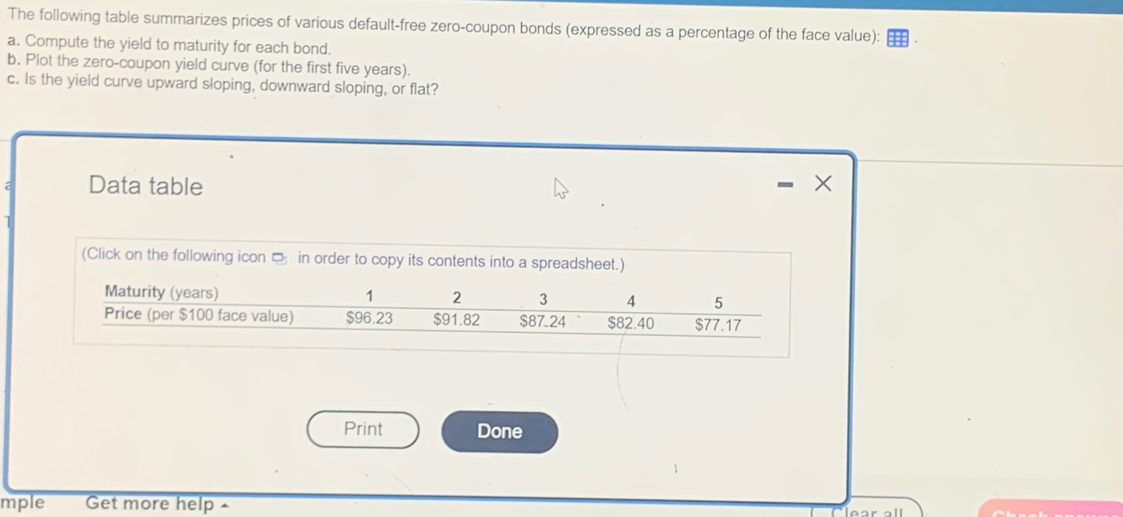 The following table summarizes prices of various | Chegg.com
