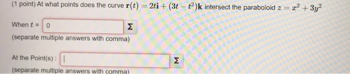 Solved (1 point) At what points does the curve r(t) = 2ti + | Chegg.com