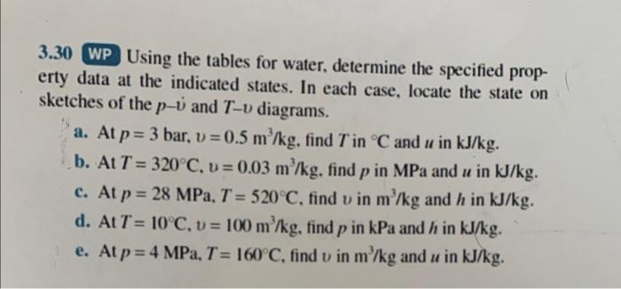 Solved 3.30 WP Using the tables for water, determine the | Chegg.com