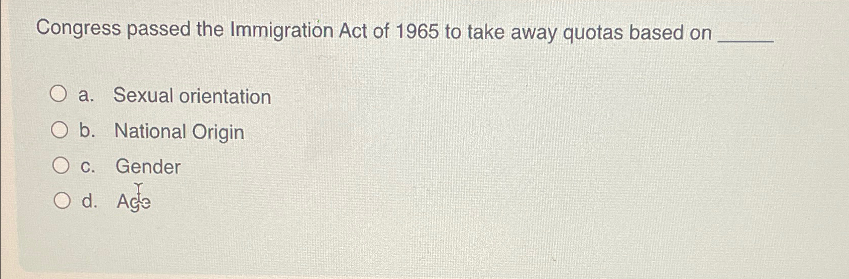 Solved Congress passed the Immigration Act of 1965 ﻿to take | Chegg.com