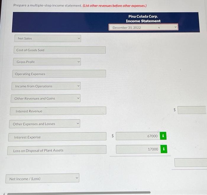 Solved (b) Prepare a single-step income statement. Pina | Chegg.com
