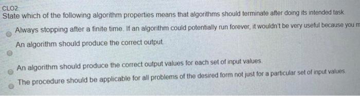 Solved Clo2 State Which Of The Following Algorithm 