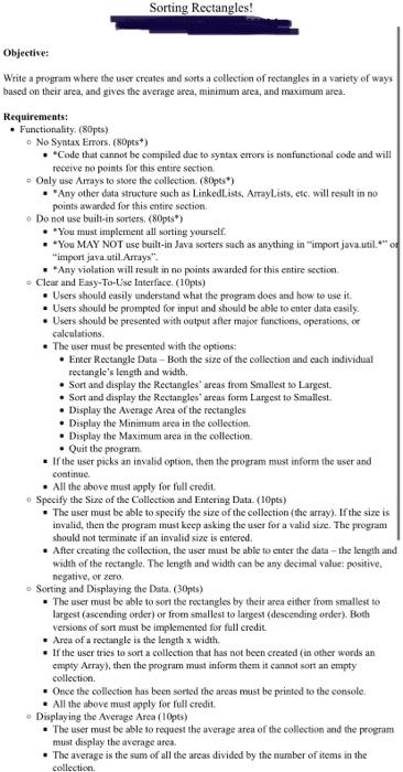 Solved Sorting Rectangles! Objective: Write a program where | Chegg.com
