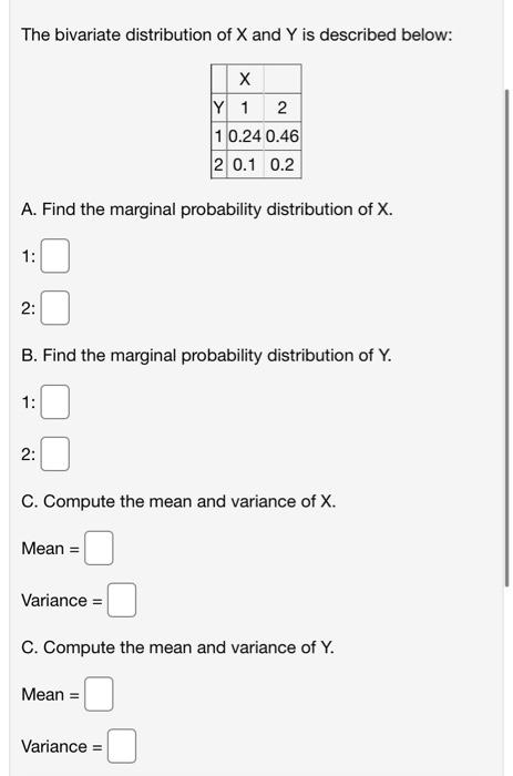 Solved The bivariate distribution of X and Y is described | Chegg.com