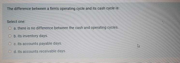 Solved The difference between a firm's operating cycle and | Chegg.com