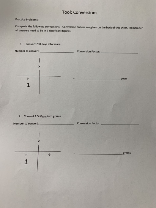 Solved Tool: Conversions Practice Problems: Complete the | Chegg.com