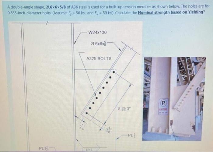 Solved A double-angle shape, 2L6x6x5/8 of A36 steel is used | Chegg.com