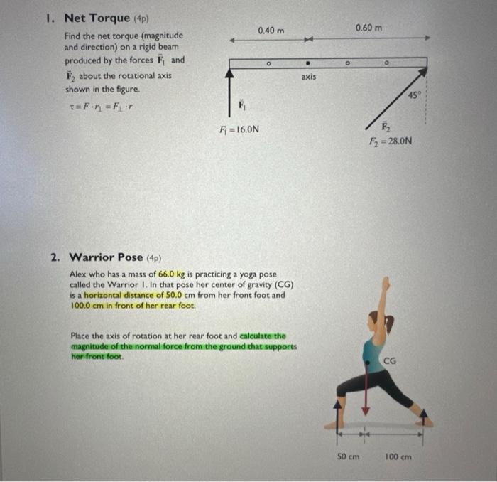 Solved 1. Net Torque (4p) Find the net torque (magnitude and | Chegg.com