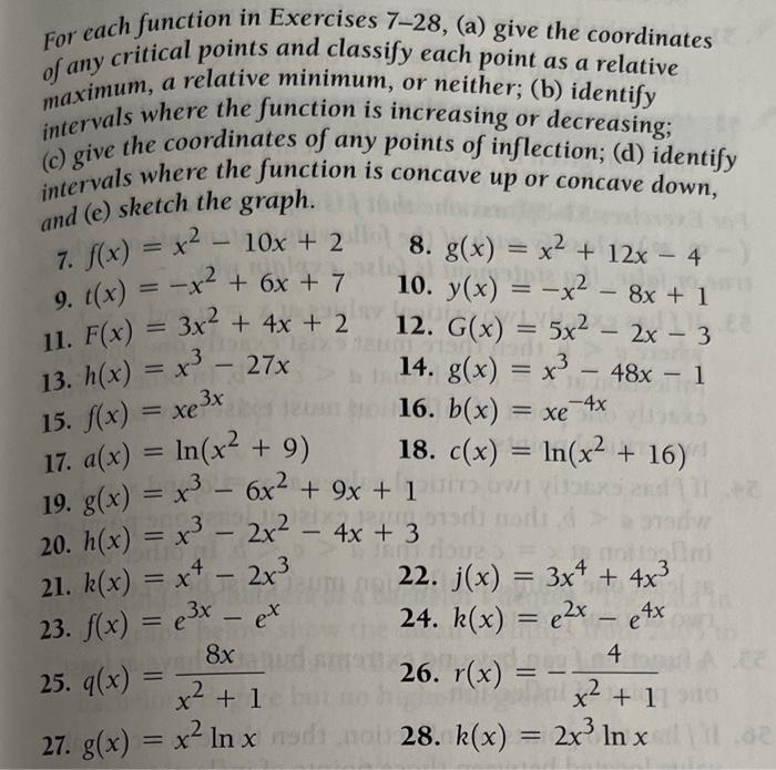 Solved For each function in Exercises 7-28, (a) give the | Chegg.com