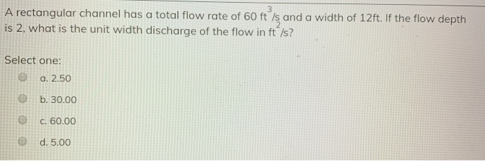Solved A rectangular channel has a total flow rate of 60 ft | Chegg.com