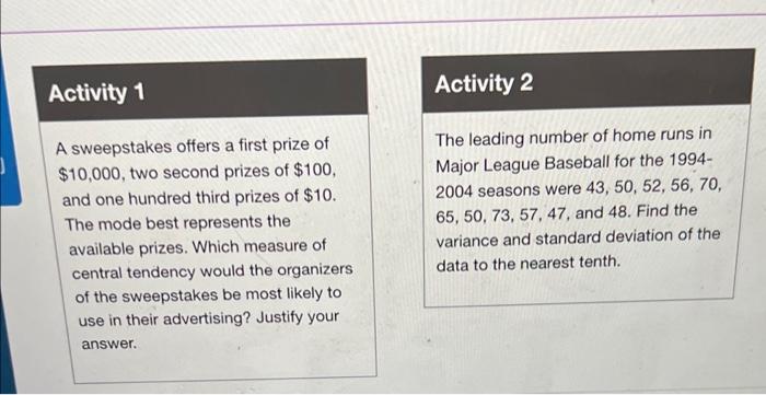 Solved Activity 1 \begin{tabular}{l|l} A sweepstakes offers | Chegg.com
