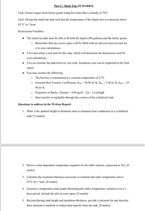 Solved Part C Mash Tun [30 Marks] Task Extract Sugars From