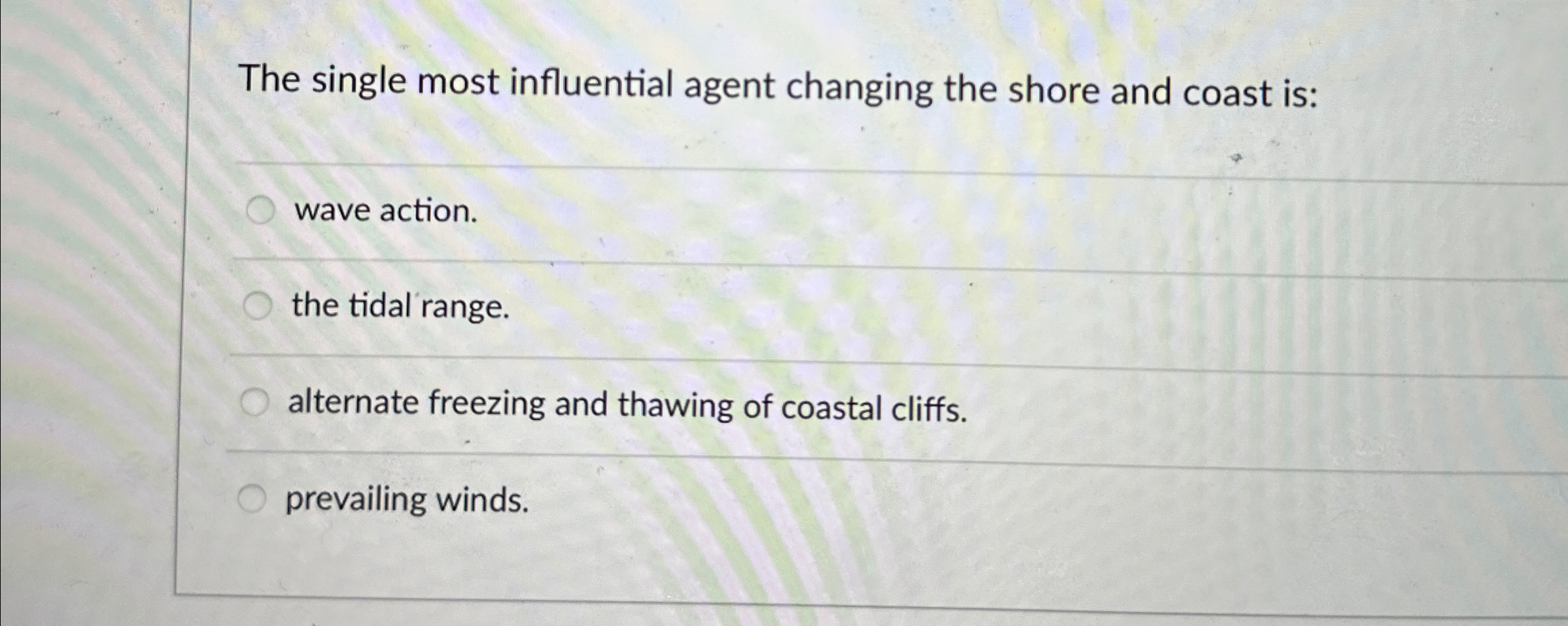Solved The single most influential agent changing the shore | Chegg.com